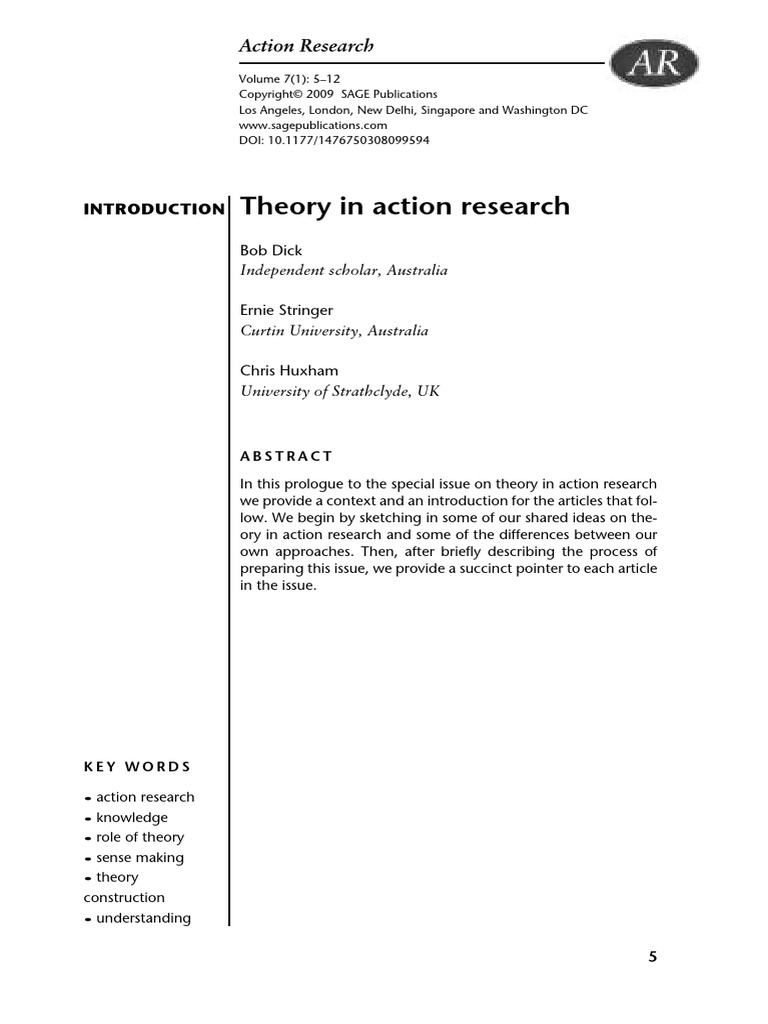 Action Research For Theory Development 2009 Dick 5 12 | PDF | Theory | Action Research