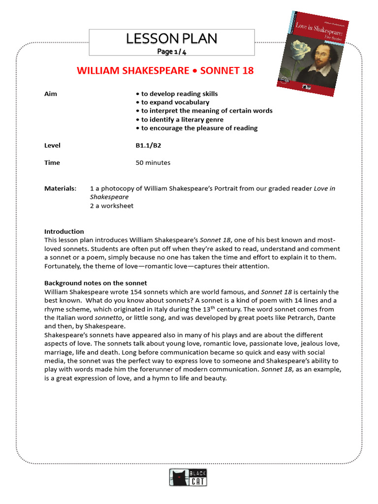 WS Sonnet 18 Lesson Plan | PDF | Sonnets | Shakespeare's Sonnets