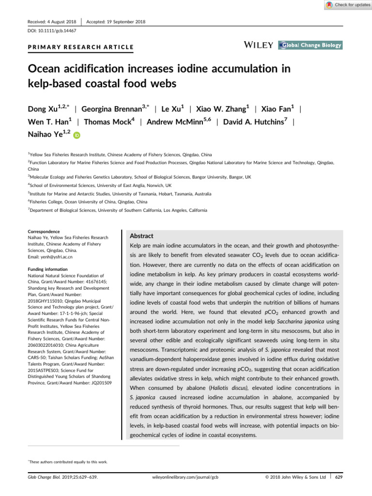Global Change Biology - 2018 - Xu - Ocean Acidification Increases ...