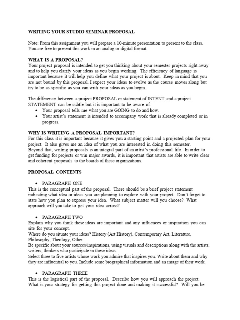 Writing Your Studio Seminar Proposal | PDF | Intention | Liberal Arts ...