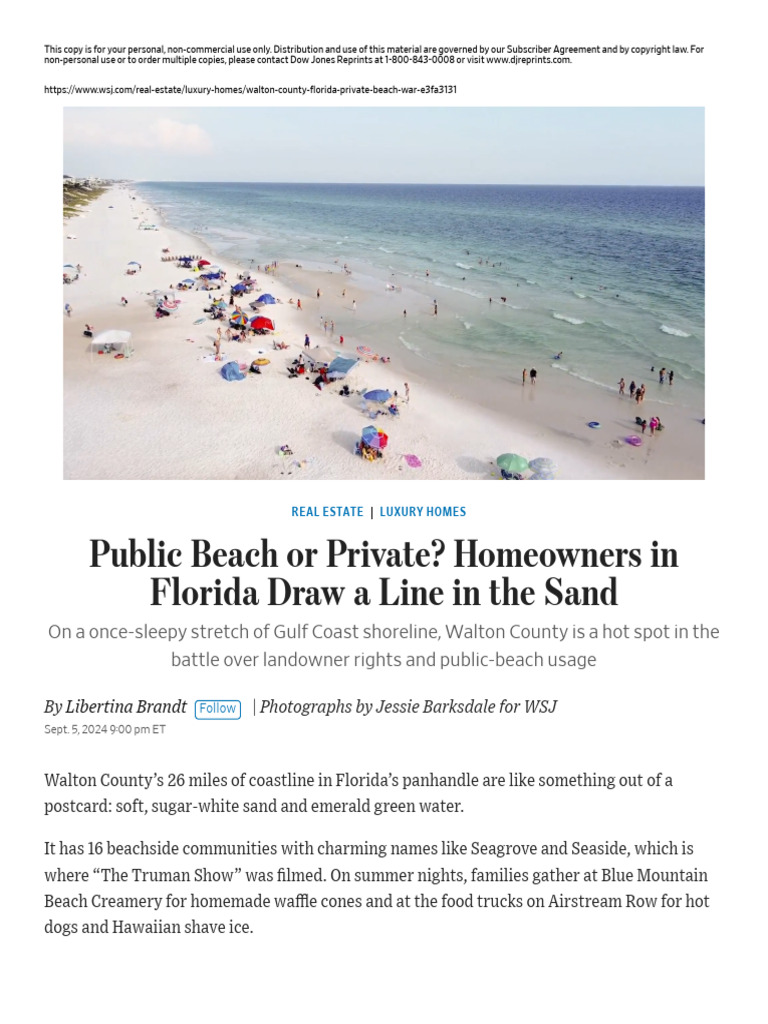 Public Beach or Private - Walton County Homeowners Draw A Line in The ...