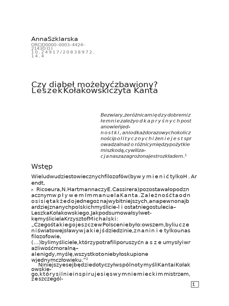 Szklarska Czy Diabel Moze Byc Zbawiony 2017 | PDF