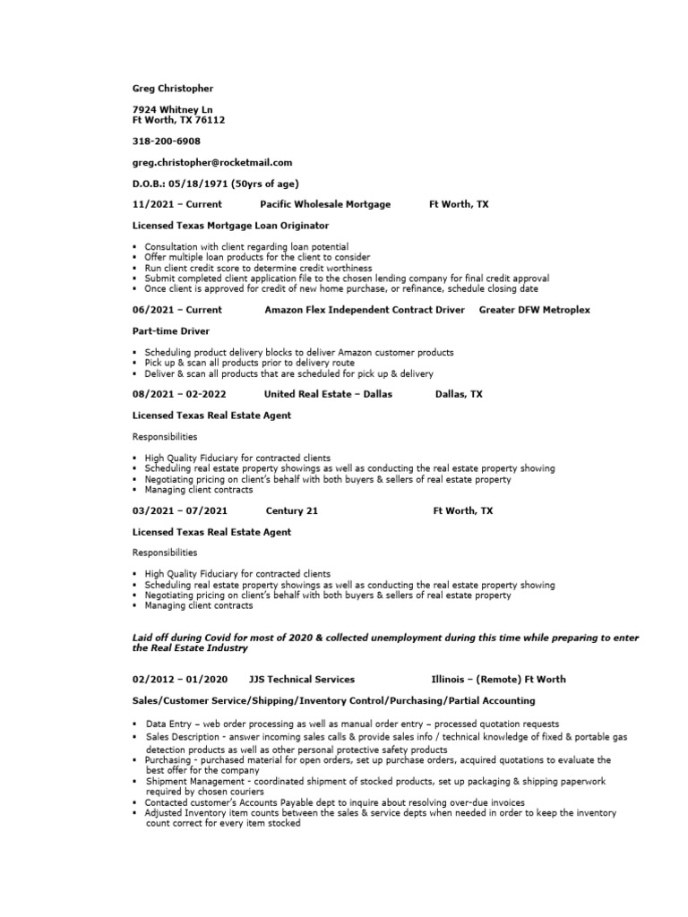 Greg Christopher Resume | PDF | Credit | Finance & Money Management