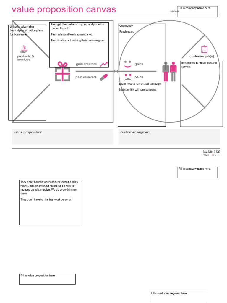 Fill in Value Proposition Canvas | PDF