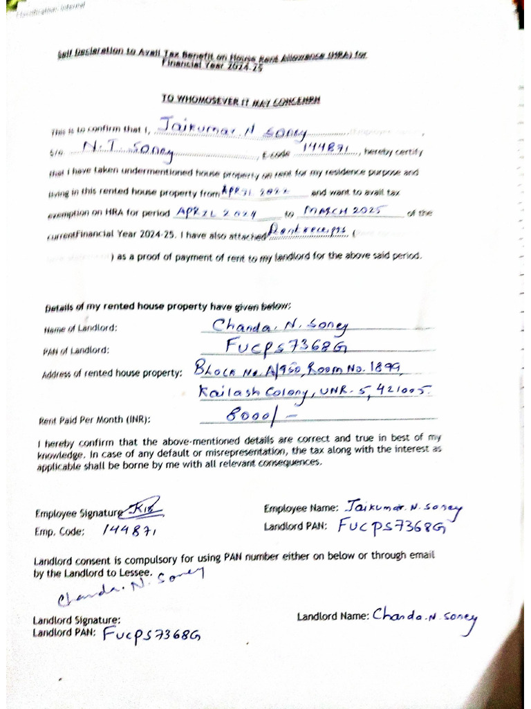 HRA Self Declaration | PDF