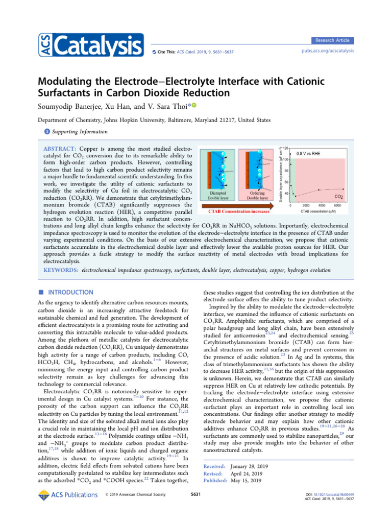 Modulating the Electrode-Electrolyte Interface with Cationic ...