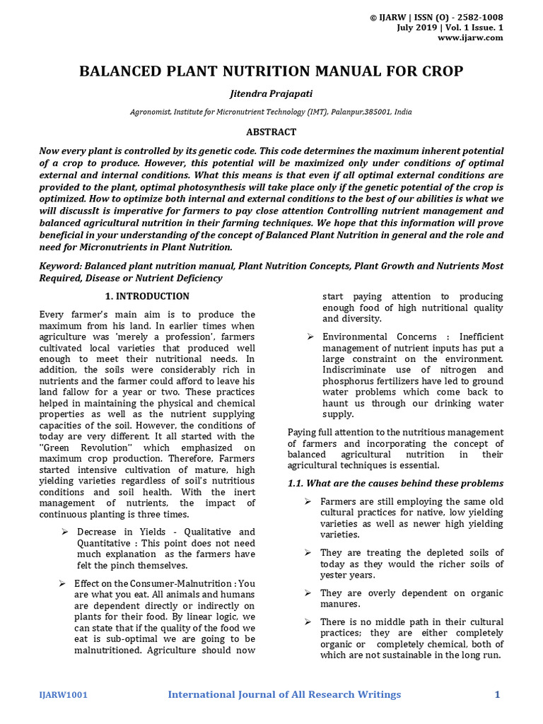 Balanced Plant Nutrition Guide for Farmers | PDF | Plant Nutrition ...