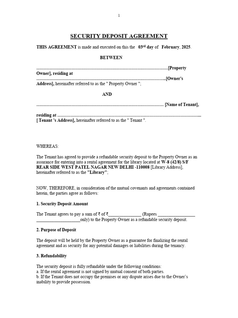 Security Deposit Agreement Template | PDF | Leasehold Estate | Urban