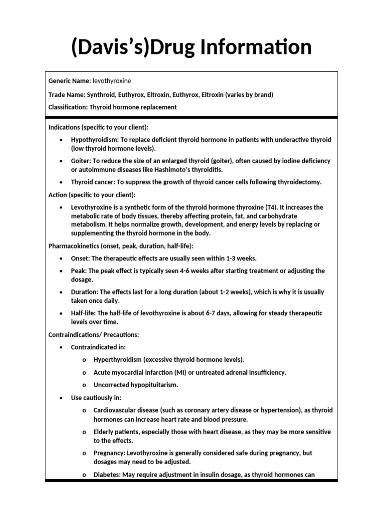 Davis's Drug Information Form-Levothyroxine | PDF | Hypothyroidism ...