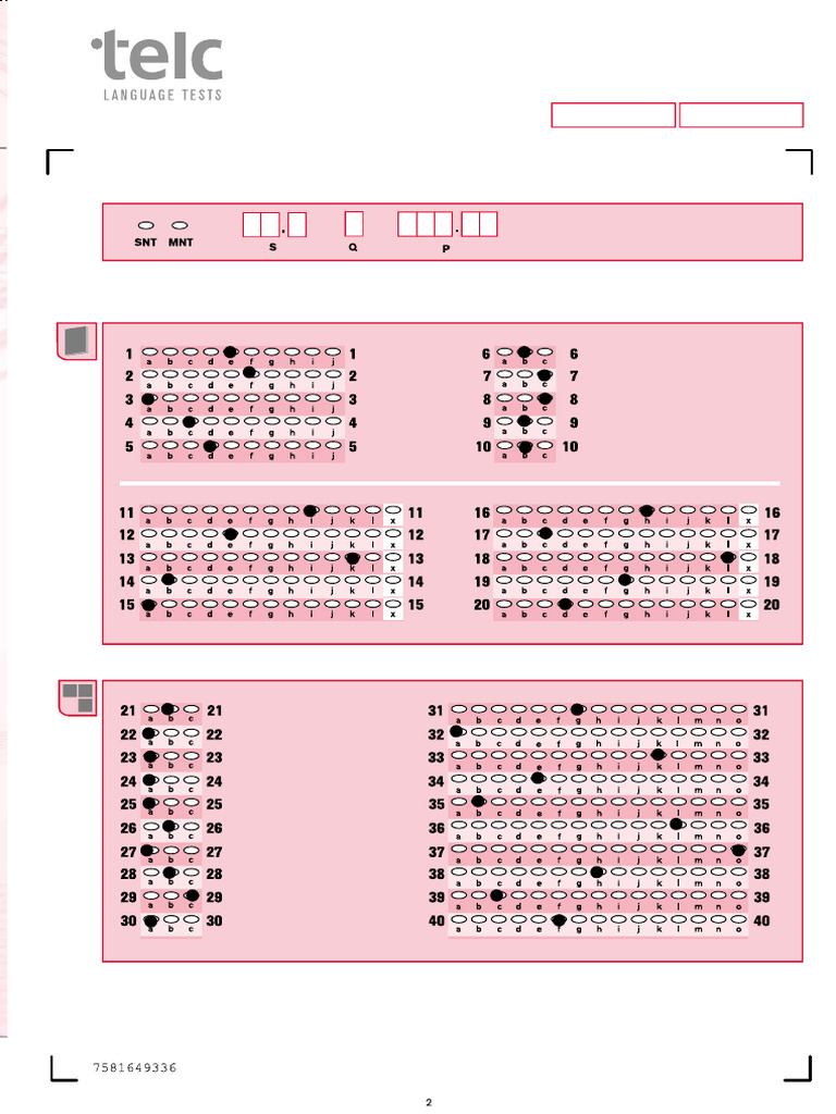 Antwortbogen TELC B1 | PDF