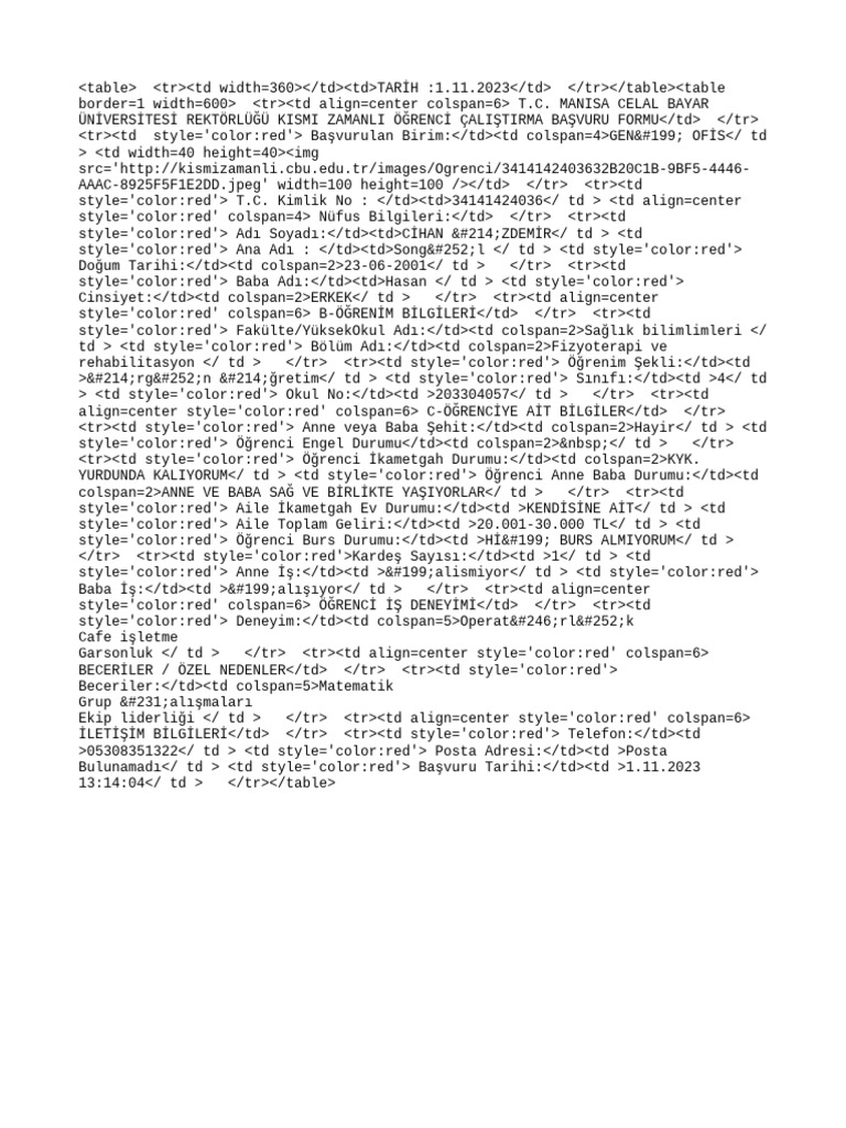 Cbu Ogrenci Basvuru Rapor | PDF