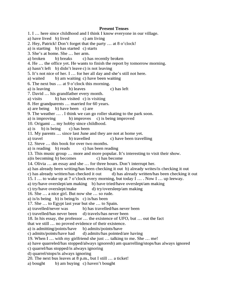 Present Tenses-multiple Choice 2 | PDF