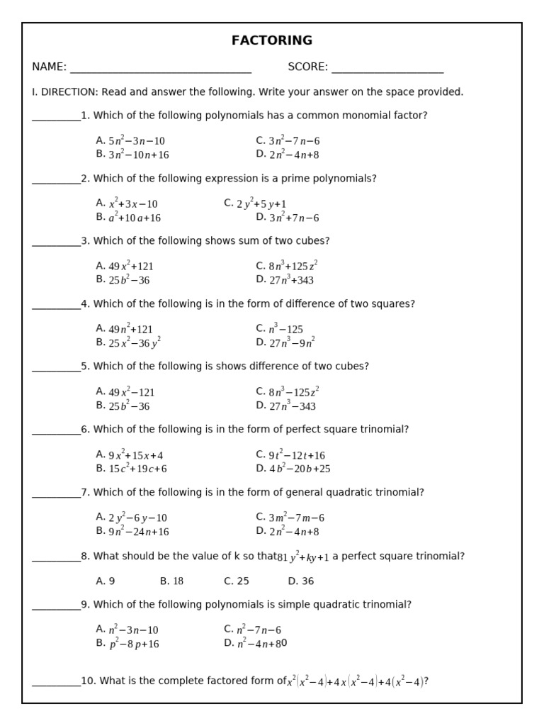 Factoring Test | PDF | Factorization | Computational Science