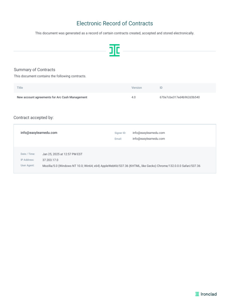 Record-New Account Agreements For Arc Cash Management (Evolve + Card) | PDF