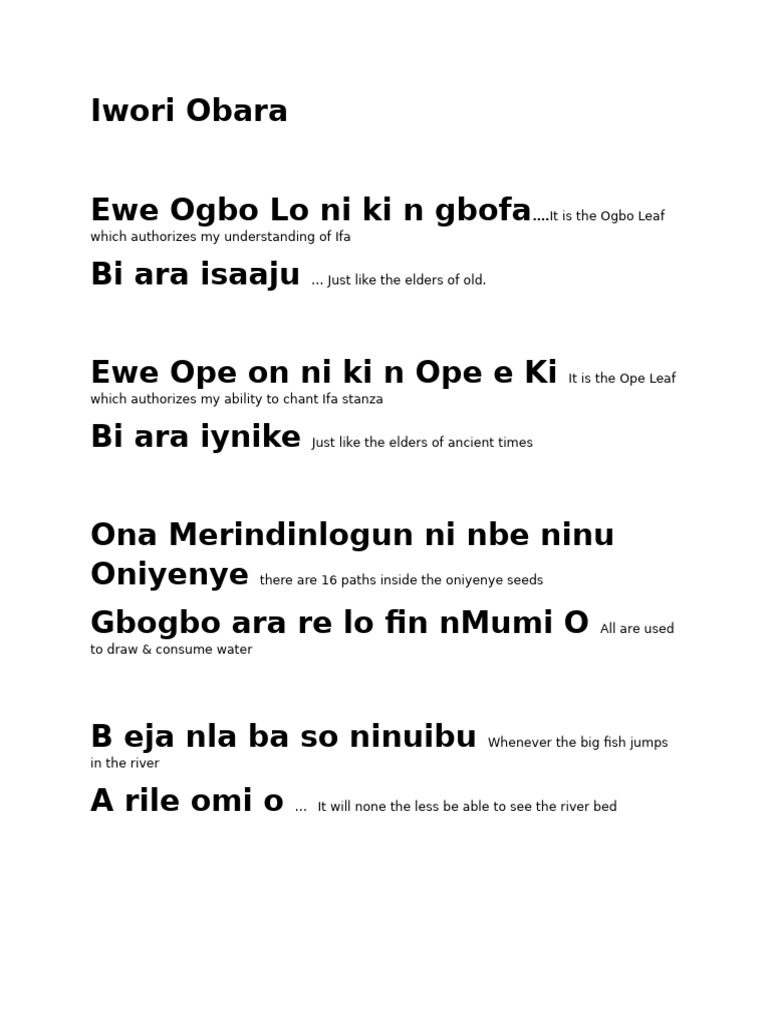 Iwori Obara: Understanding Ifa Stanzas | PDF