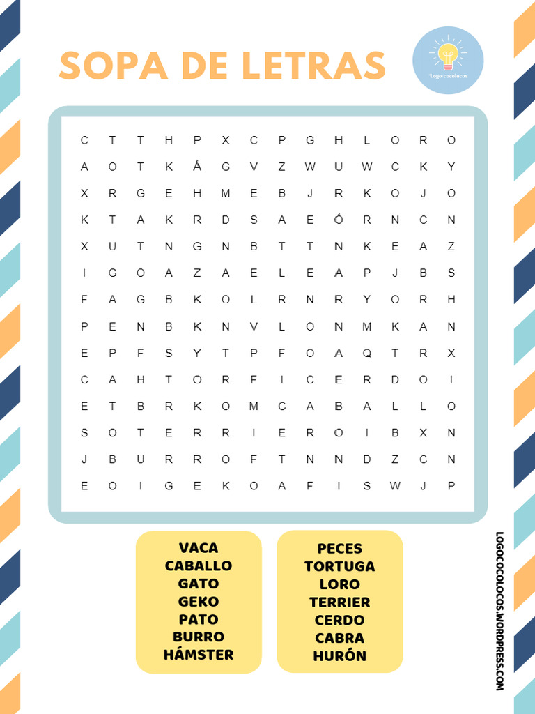 Animales en Sopa de Letras: Domésticos y Salvajes | PDF | Zoología