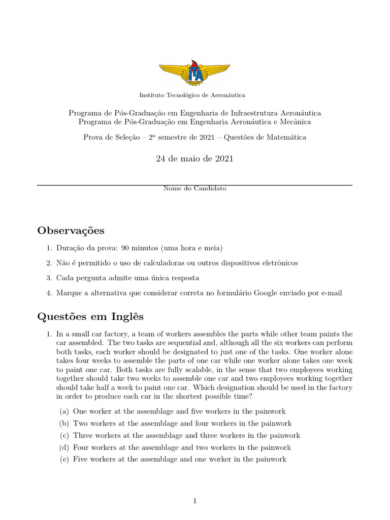 Aeronautics Grad Math Exam 2021 | PDF | Elementary Mathematics ...