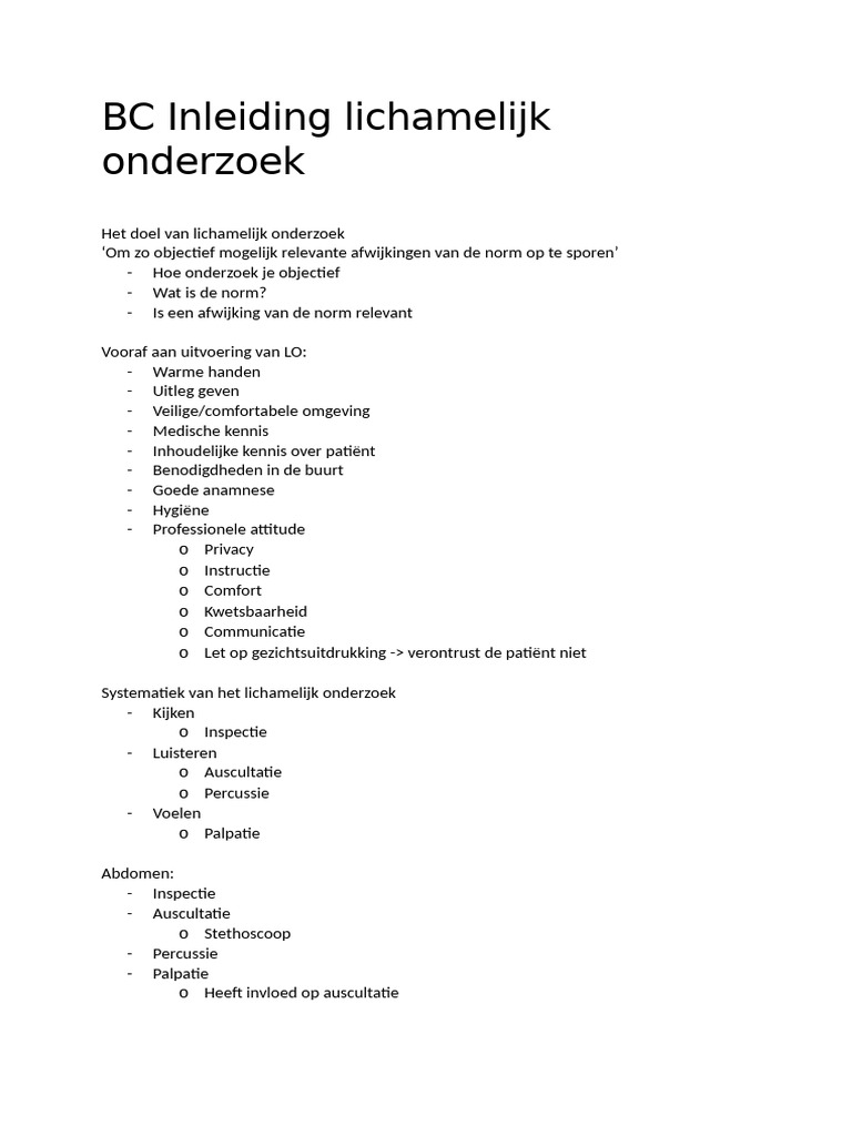 BC Inleiding Lichamelijk Onderzoek | PDF