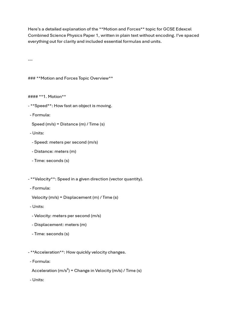 GCSE Motion and Forces Overview | PDF | Force | Acceleration