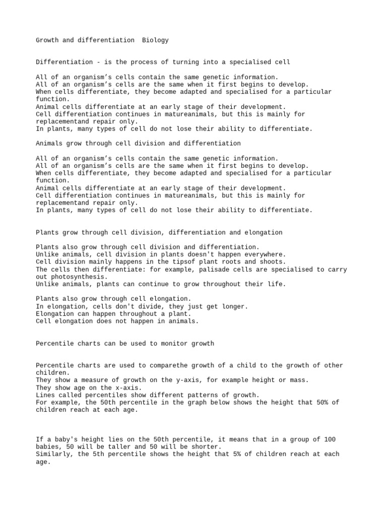 Growth and Differentiation GCSE Biology Revision | PDF | Developmental ...