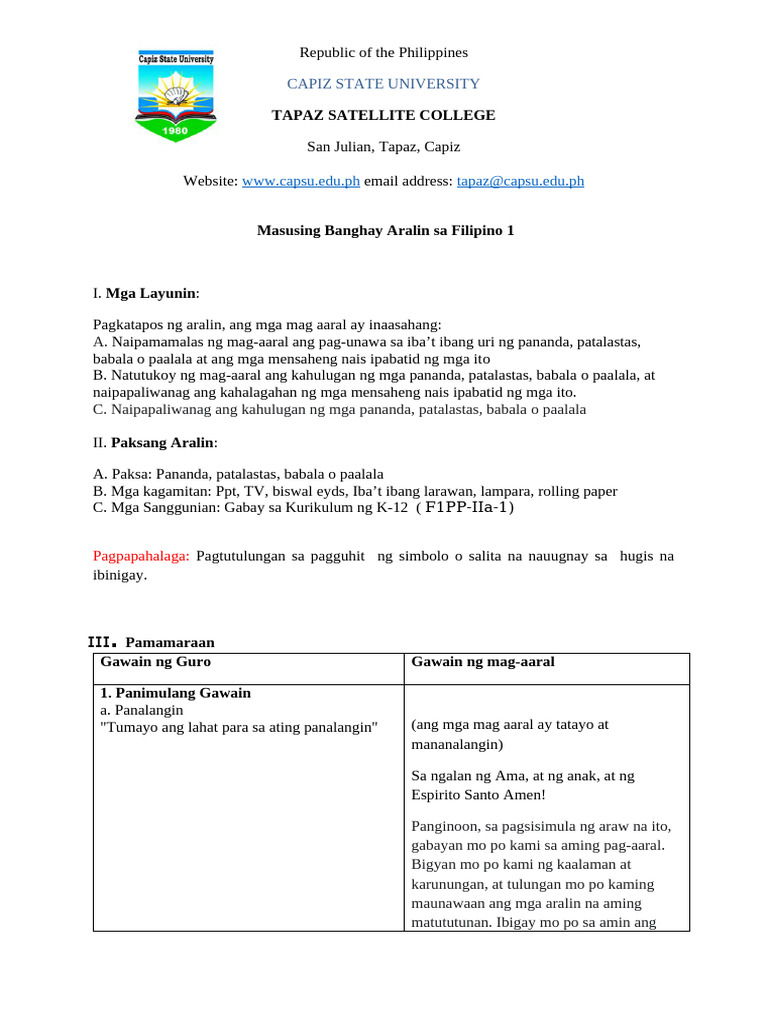 Filipino LP Spec | PDF