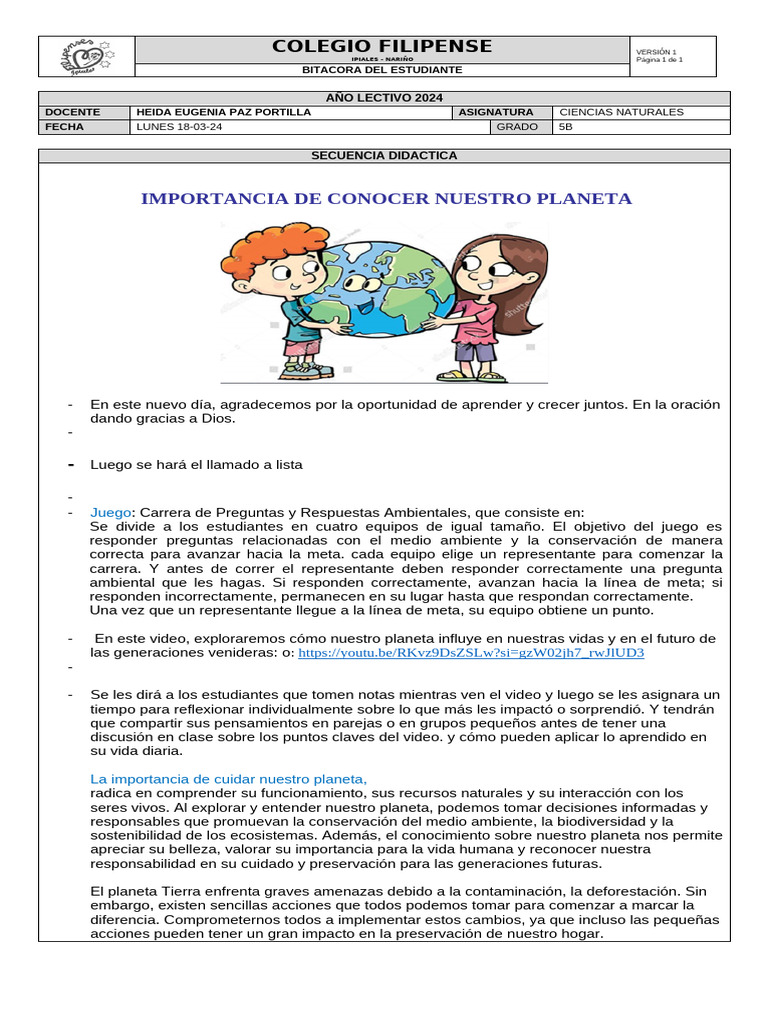 IMPORTANCIA DE CONOCER NUESTRO PLANETA 18-02-24.do 3 | PDF | Entorno natural