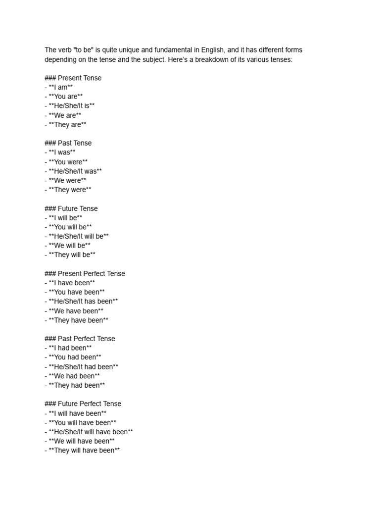 Forms of the Verb "To Be" Explained | PDF