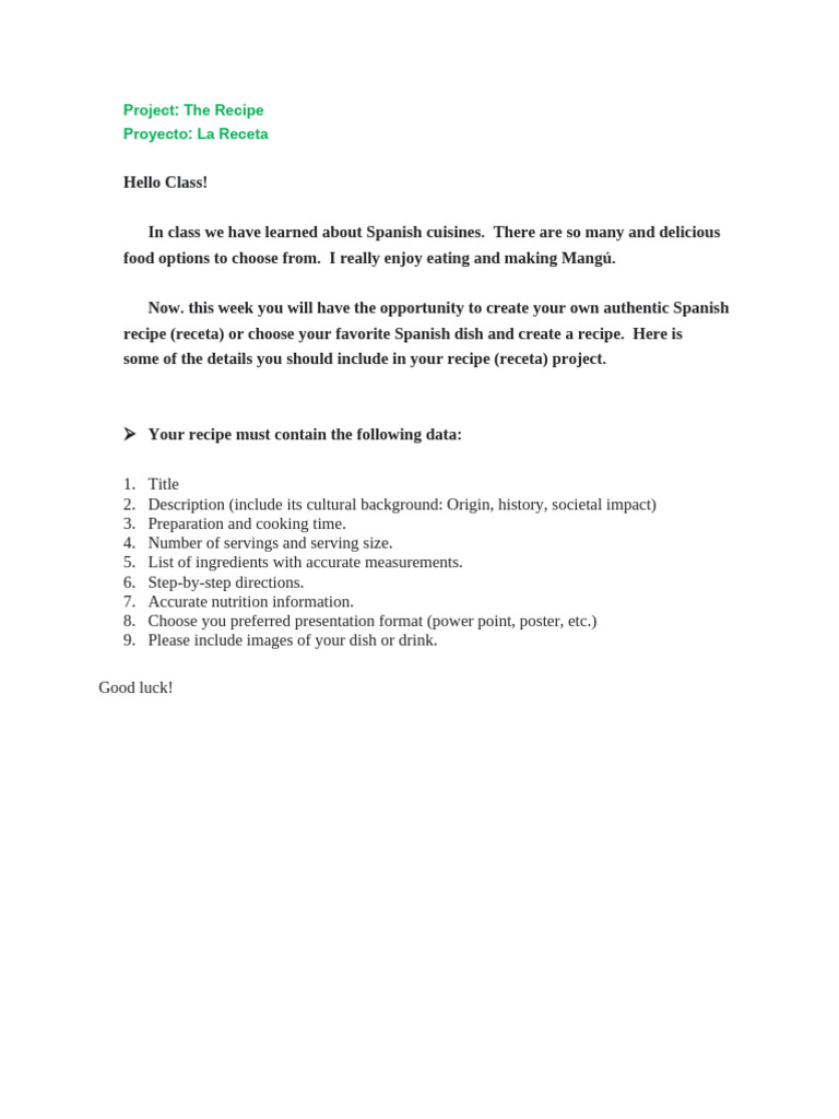 El Proyecto de La Receta - The Recipe Project | PDF