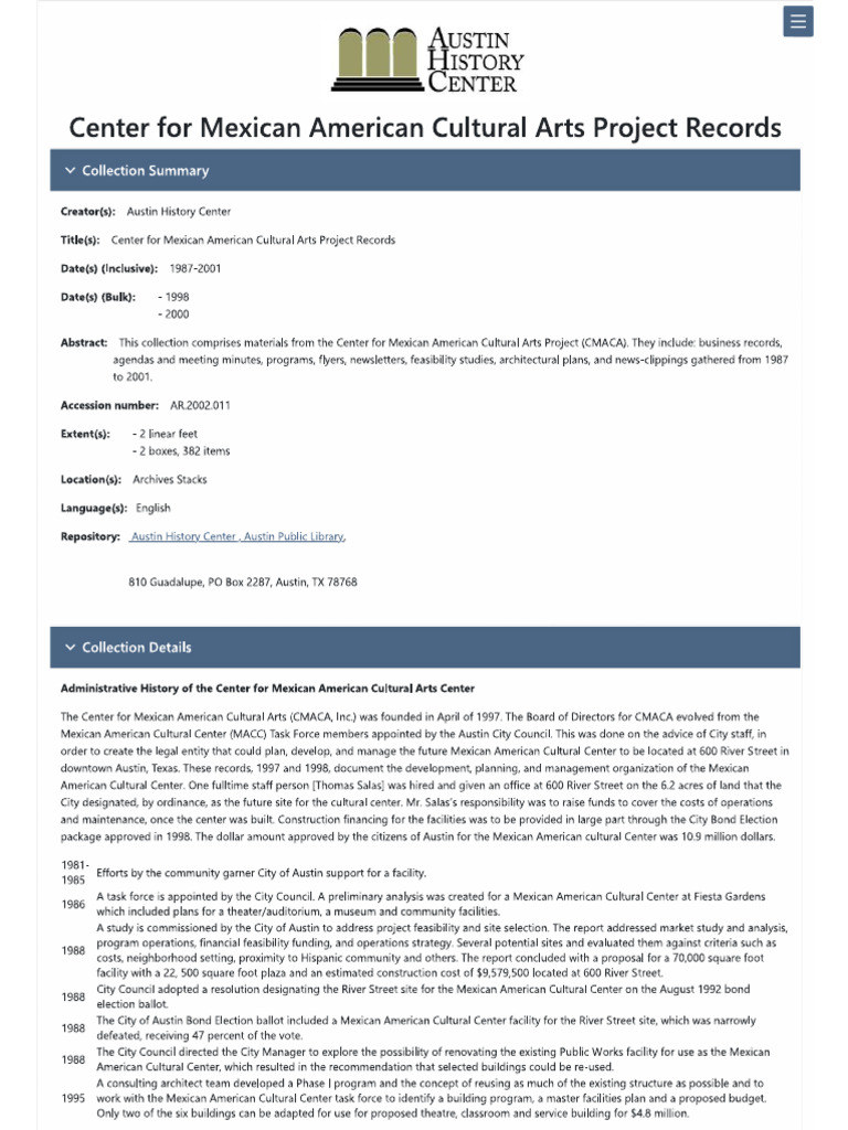 Center For Mexican American Cultural Arts Project Records | PDF