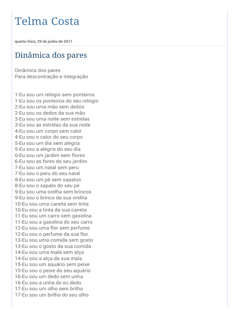 Telma Costa - Dinâmica Dos Pares | PDF