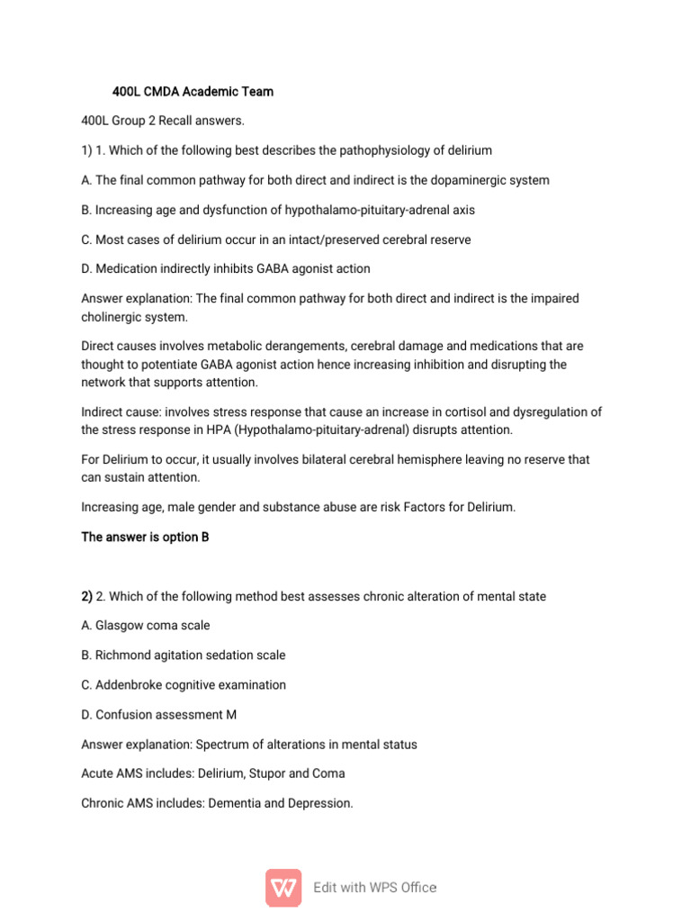 Answers to Groupii i m Recall(Cmda) | PDF | Medical Specialties | Diseases And Disorders