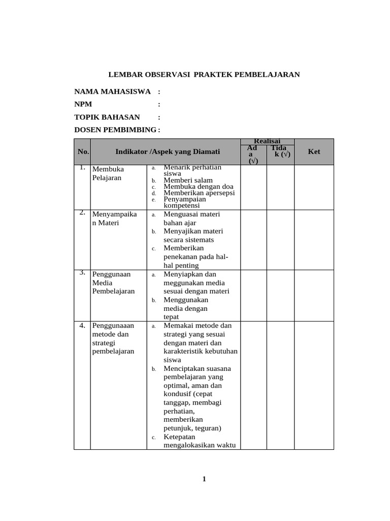 Angket Praktek Microteaching | PDF