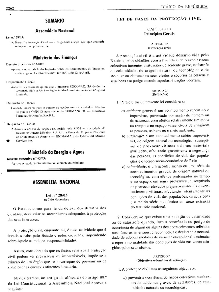 Angola-Basic Civil Protection Law 28-03 | PDF