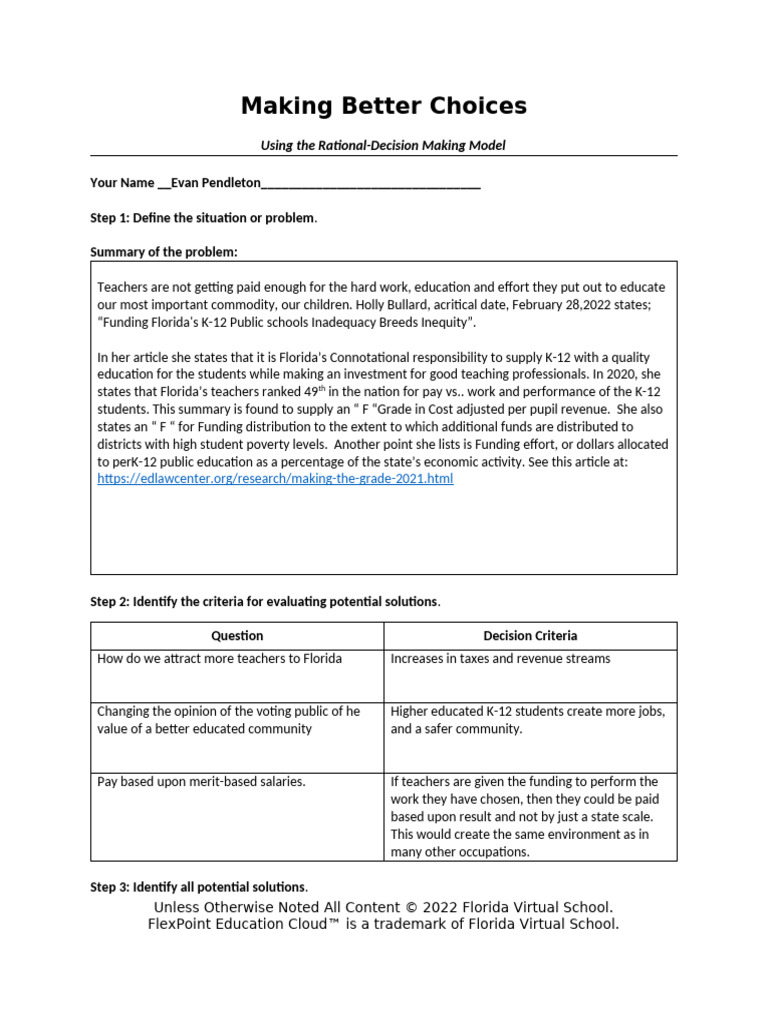 Making Better Choices Assignment Template (1) | PDF | Teachers | Economies
