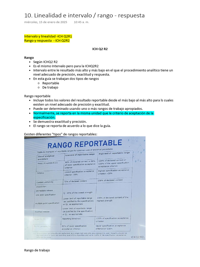 Linealidad y Rango en ICH Q2 R1/R2 | PDF | Análisis de regresión ...