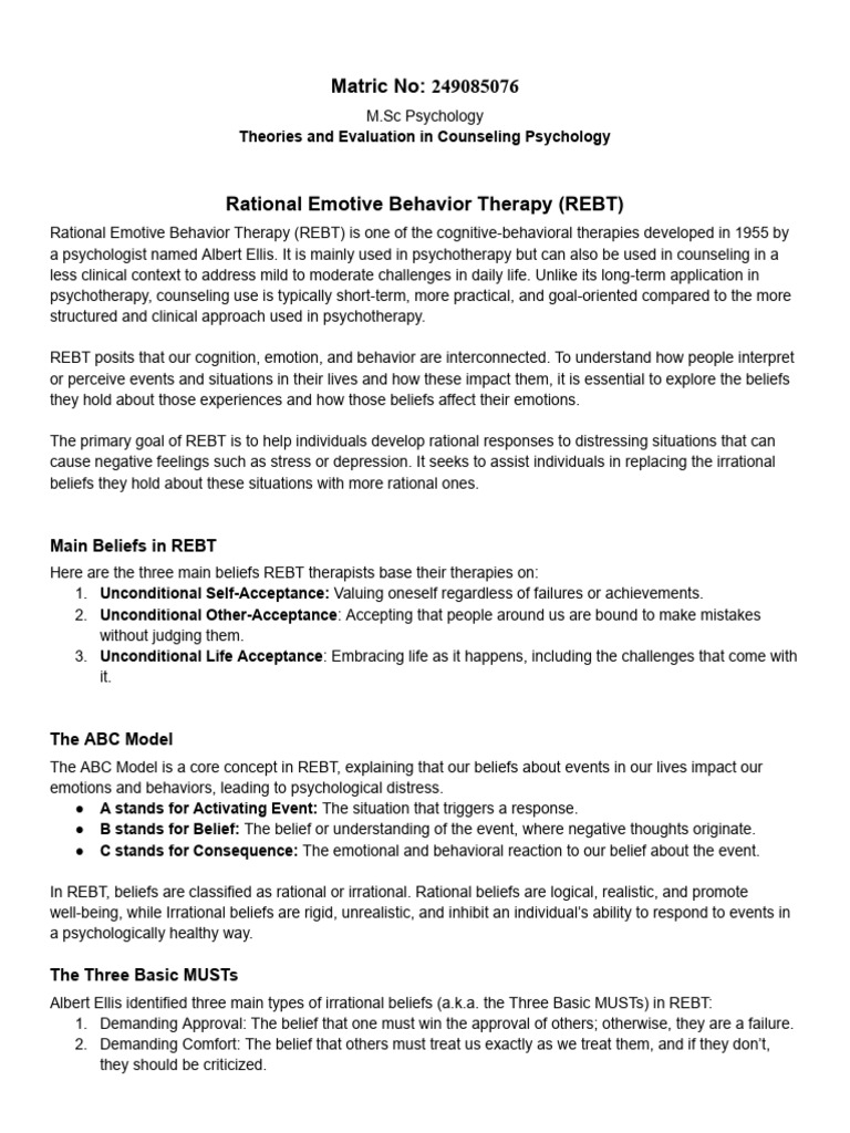 Understanding Rational Emotive Behavior Therapy | PDF | Rational ...