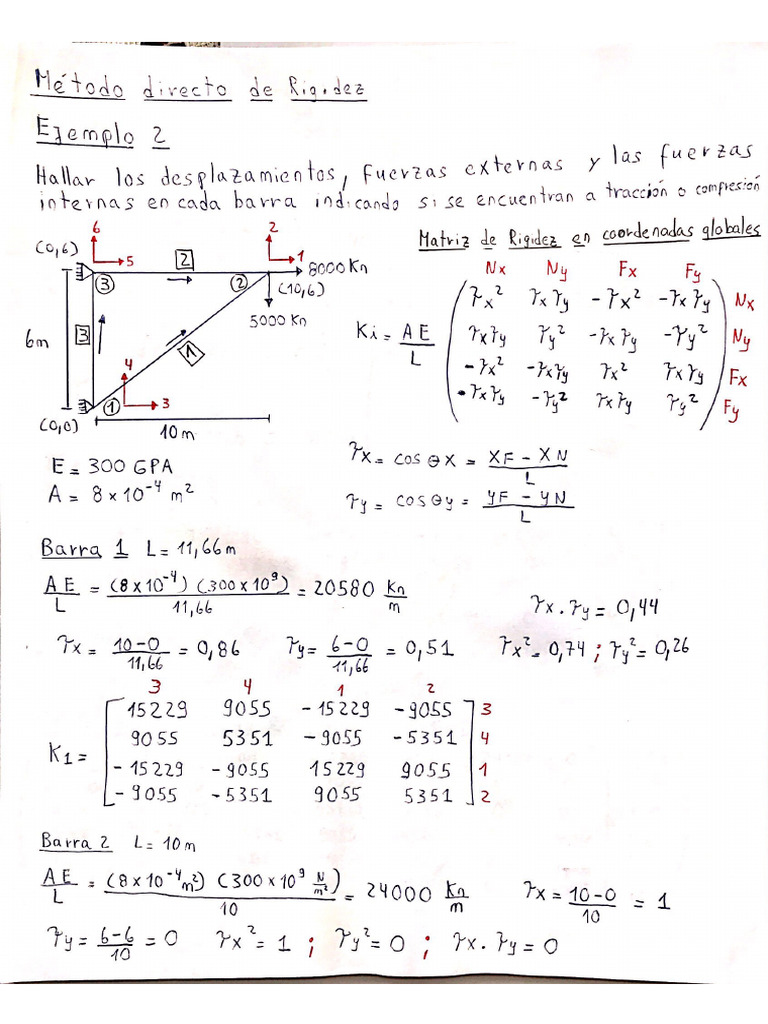 Cercha Ejemplo 2-Metodo de Rigidez | PDF
