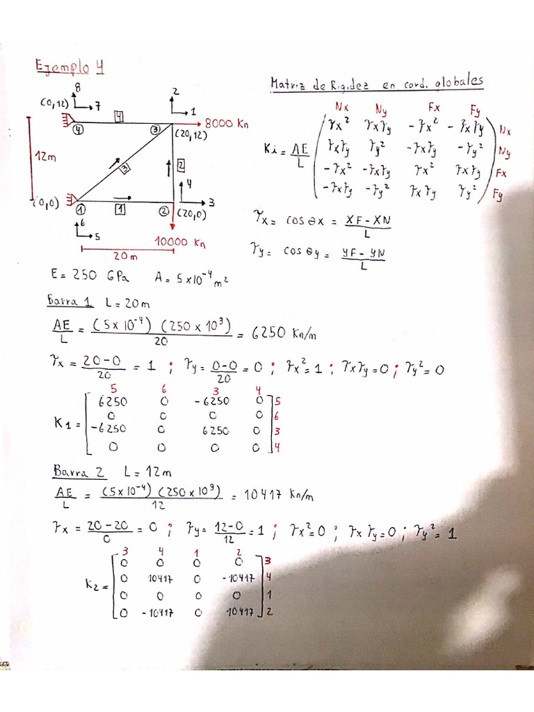 Cercha Ejemplo 4-Metodo de Rigidez | PDF