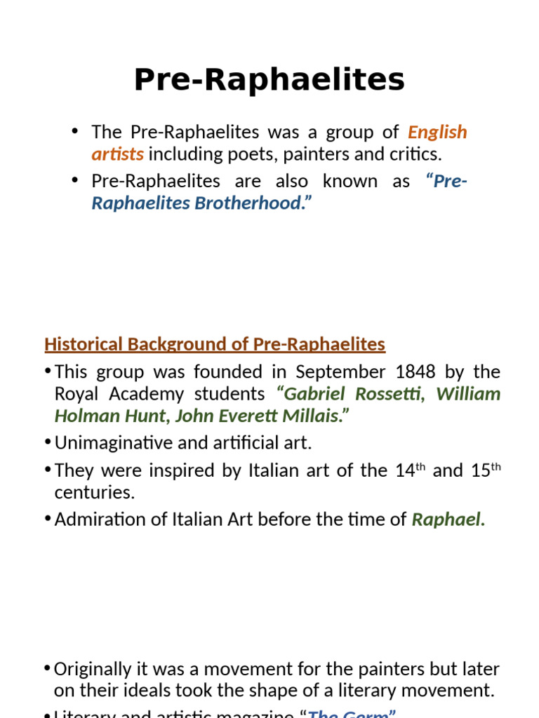 Overview of the Pre-Raphaelites Movement | PDF