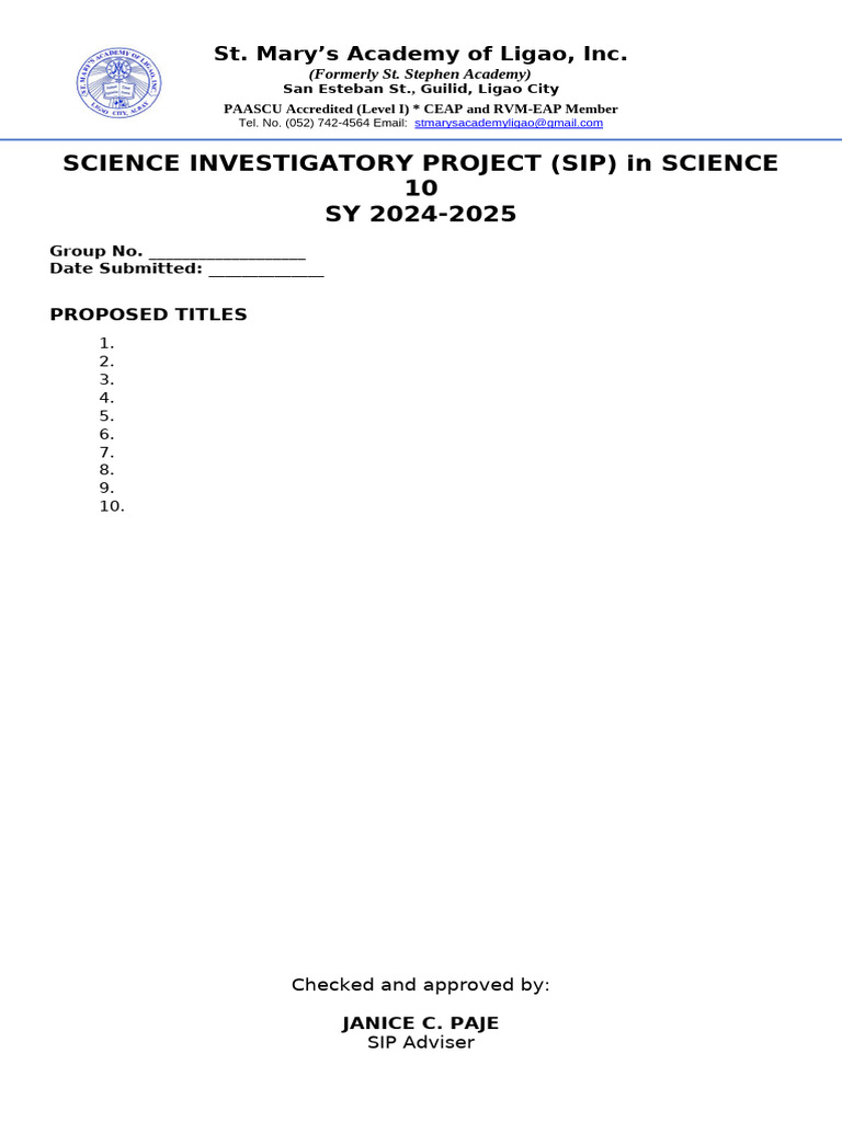 SIP-TITLE-PROPOSAL | PDF