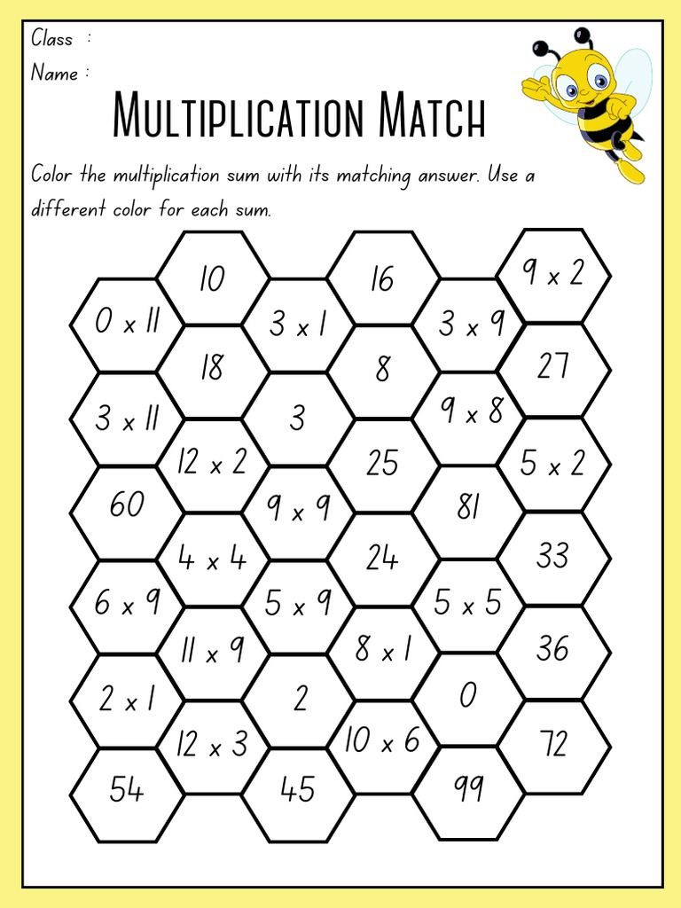 Multiplication Match Mathematics Worksheet | PDF