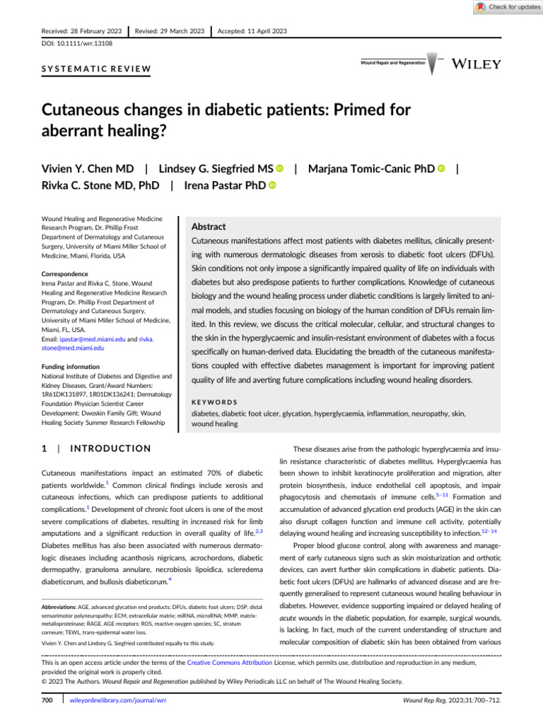 Chen - Cutaneous Changes in Diabetic Patients Primed For Aberrant ...