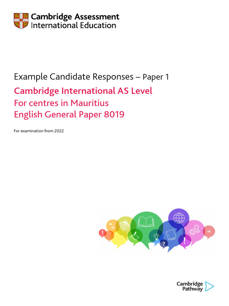 8019 English General Paper - Paper 1 Example Candidate Responses | PDF ...