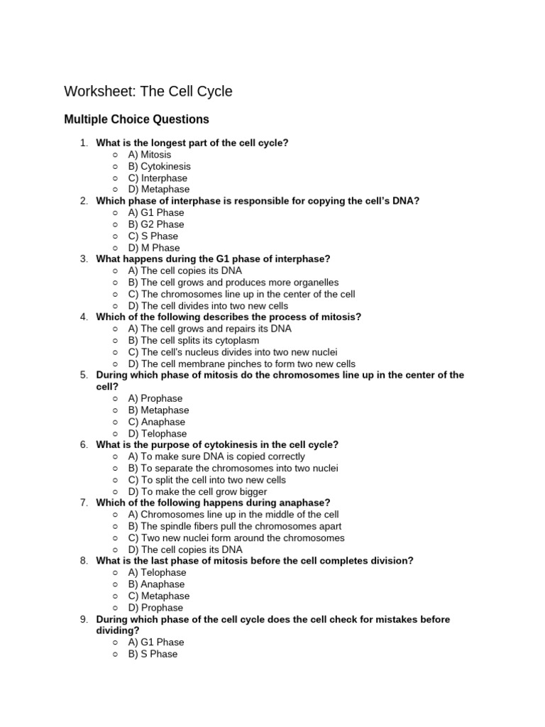 Worksheet_ The Cell Cycle | PDF | Mitosis | Cell Cycle