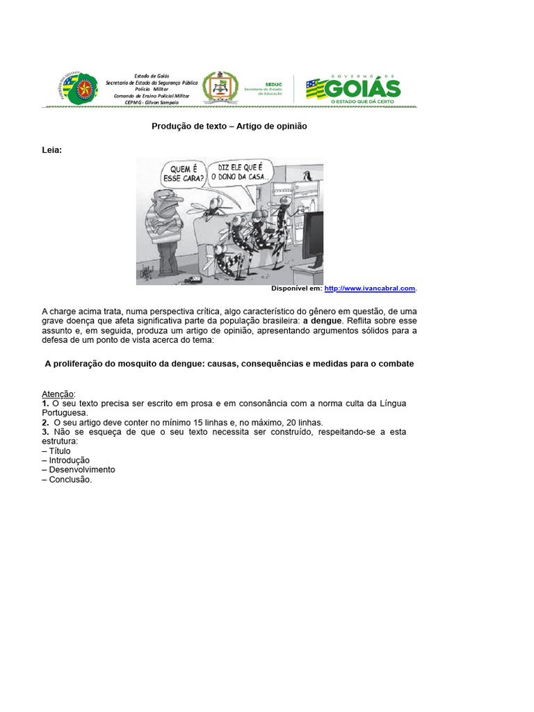 Atividade de Portugues Producao de Texto Artigo de Opiniao Dengue Ensino Medio W | PDF