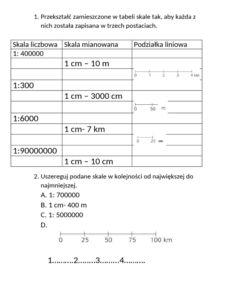 Skala - Zadania Geografia Klasa 5 | PDF