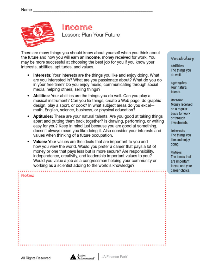 Income: Lesson: Plan Your Future | PDF