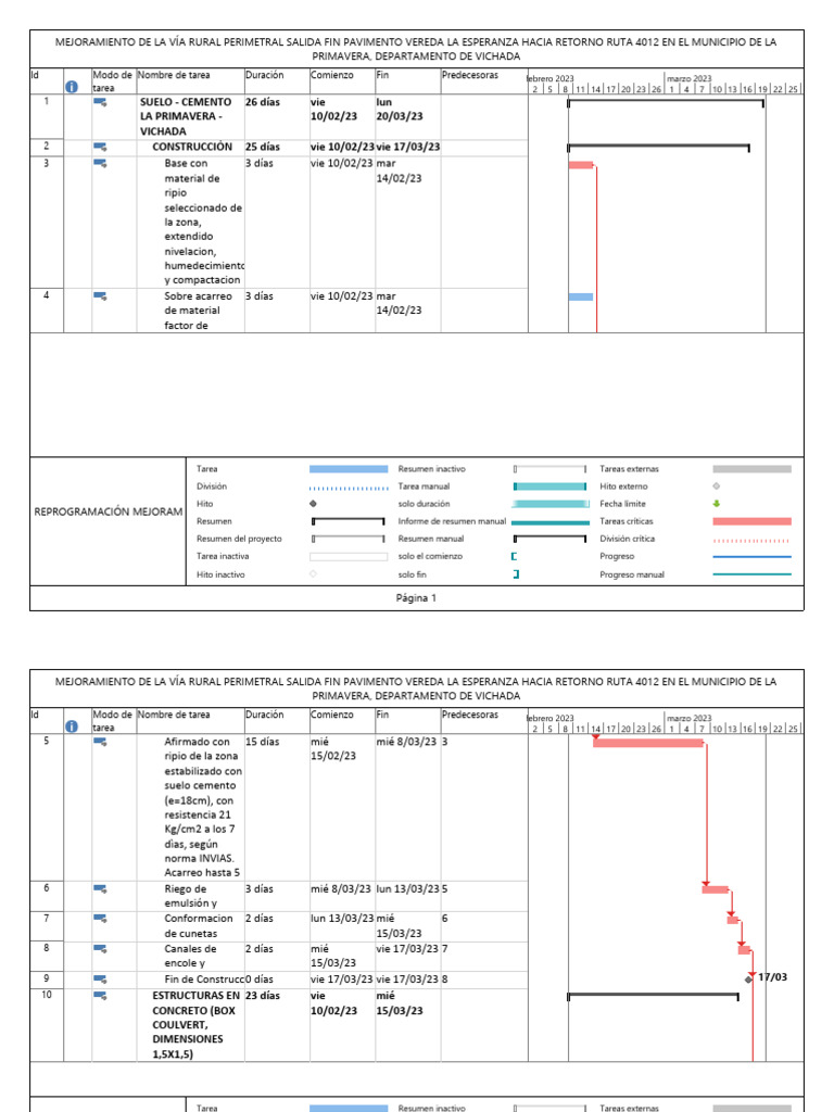 Reprogramacion Mejoramiento Via | PDF