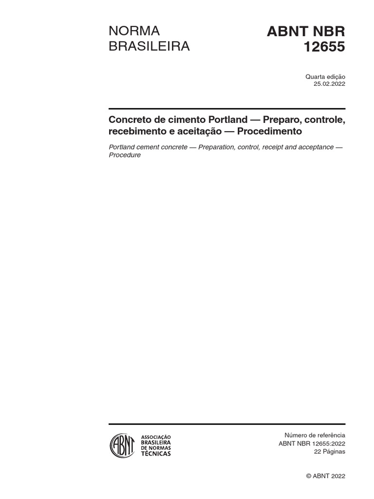 Norma ABNT NBR 12655:2022 - Concreto Portland | PDF | Concreto | Cimento