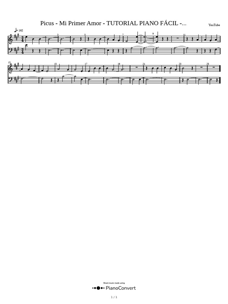 Picus - Mi Primer Amor - TUTORIAL PIANO FÁCIL - CANCIÓN FÁCIL PARA PIANO - YouTube | PDF